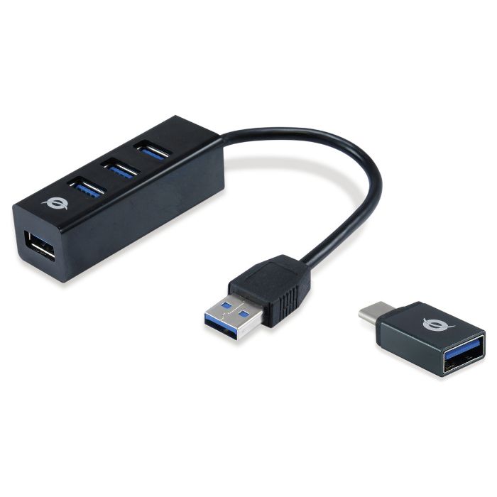 Hub USB3.0 4 Portas Conceptronic Hubbies Tail Preto + Adaptador USB ...